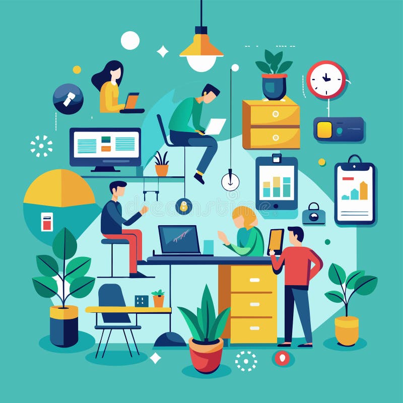 A Minimalist Illustration Depicting a Collaborative Workspace with ...