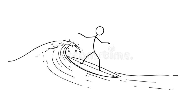 Stick Figure Surfer Riding a Wave Stock Illustration - Illustration of ...