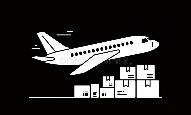 Minimalist White Airplane Flying Over Boxes on Black Background ...