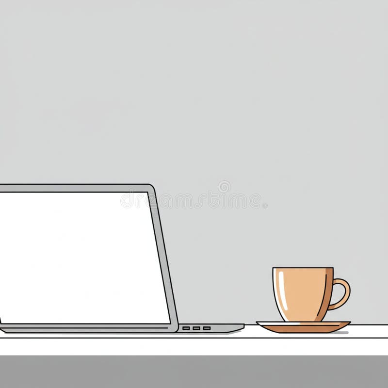 A Minimalist Illustration Featuring an Open Laptop on the Left and a ...