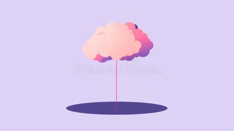 Minimalist Illustration Featuring a Pink Cloud Floating Above a Purple ...