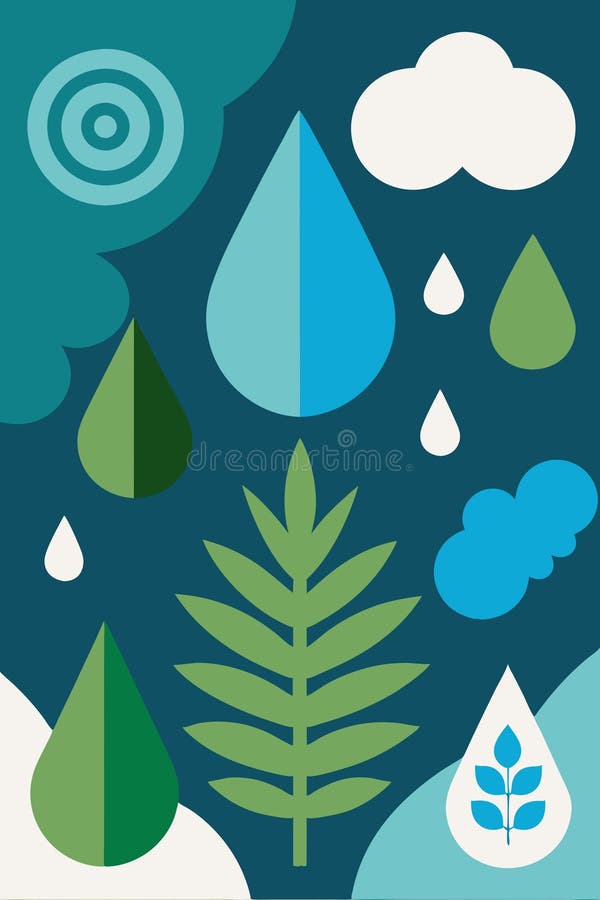 Minimalist Rain and Leaf Illustration - a Serene and Calming Design ...