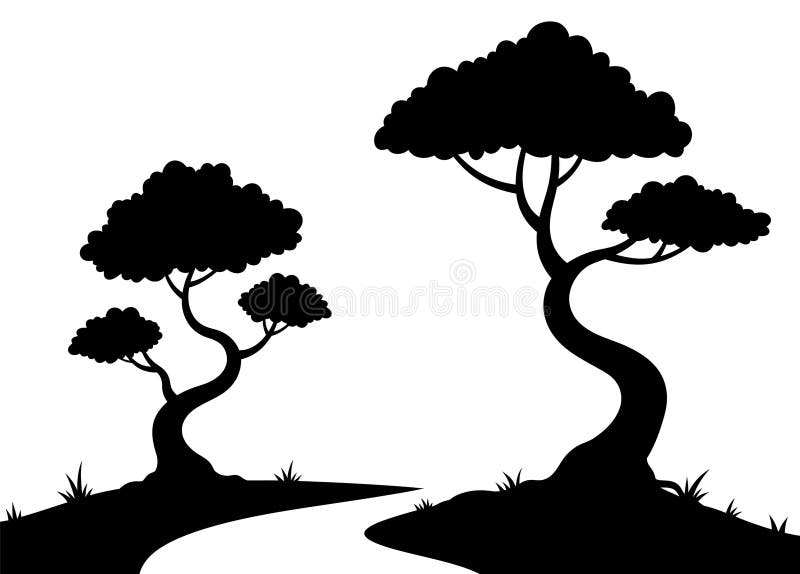 Silhouette of Two Trees and Winding Path Stock Vector - Illustration of ...