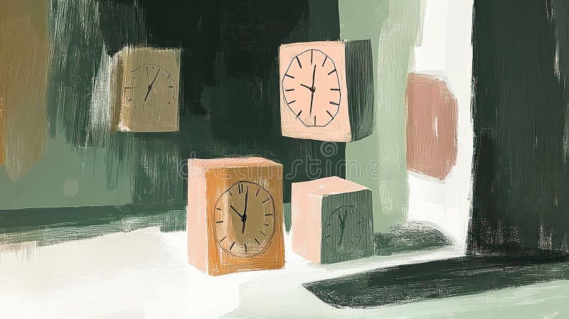 Abstract Cubist Clock Painting: Modern Wall Art Stock Illustration ...