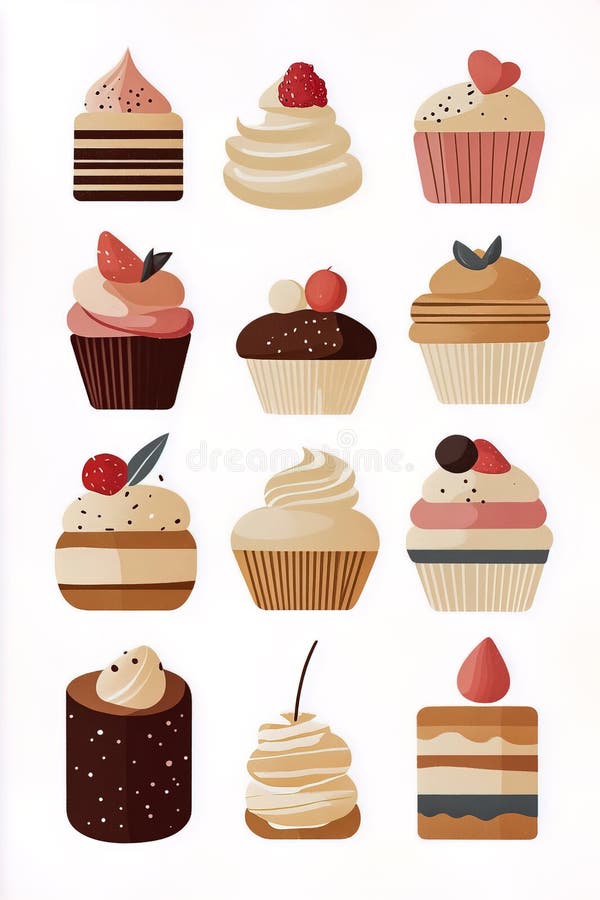 A Minimalist Illustration Featuring a Variety of Different Desserts ...
