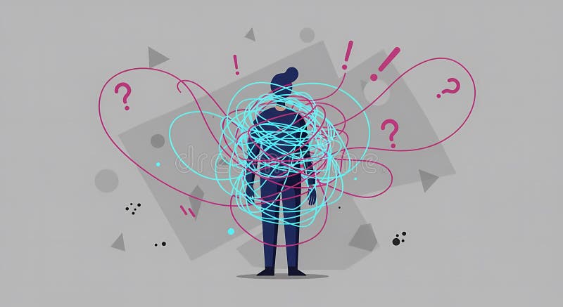 Minimalist Illustration of a Figure Entangled in Neon Threads ...