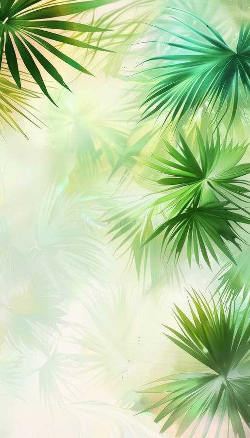 Minimalist Illustration of Green Palm Leaves Floating in White Space ...
