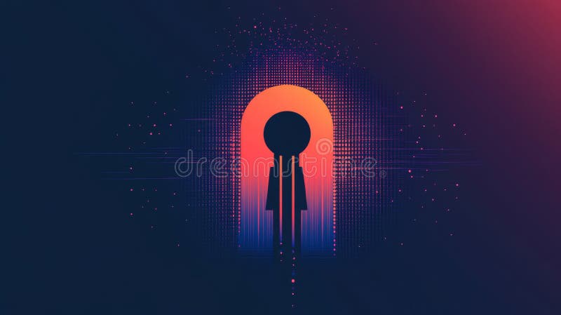 Minimalist Illustration of a Keyhole Revealing Hidden Digital Elements ...