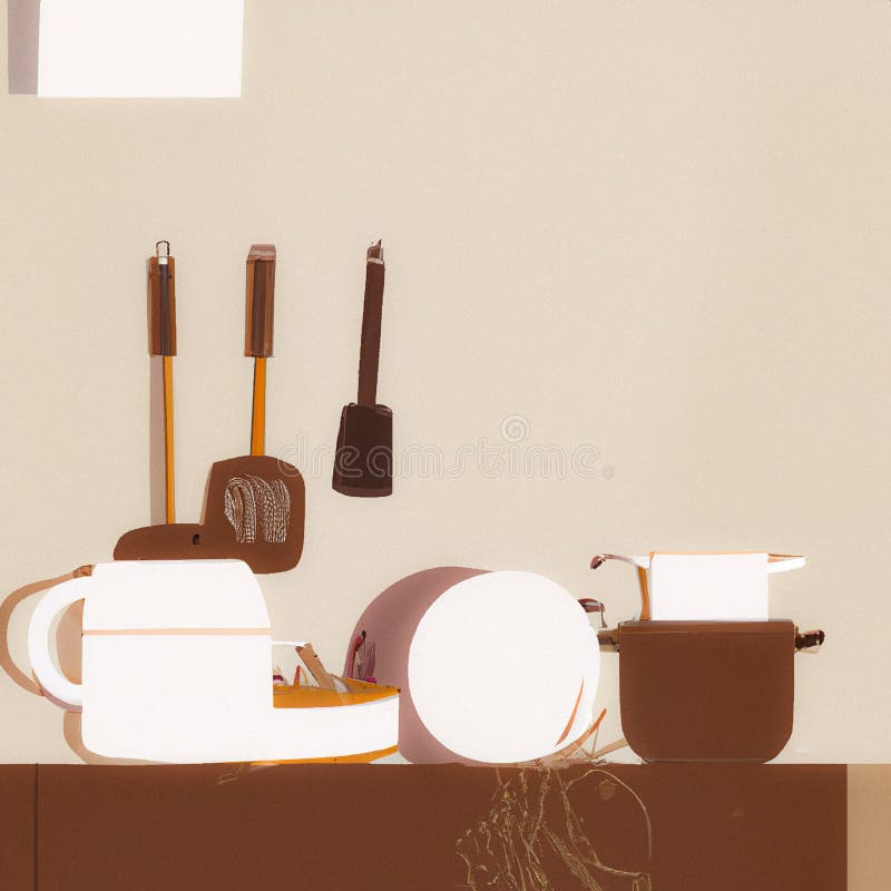 Minimalist Illustration of Kitchenwares in a Kitchen Stock Illustration ...