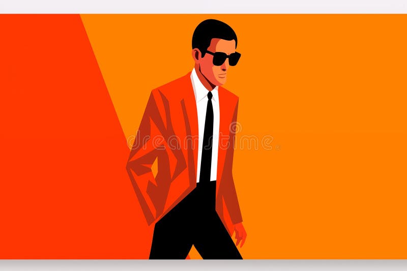 Minimalist Illustration of Man in Orange Suit and Black Glasses on a ...