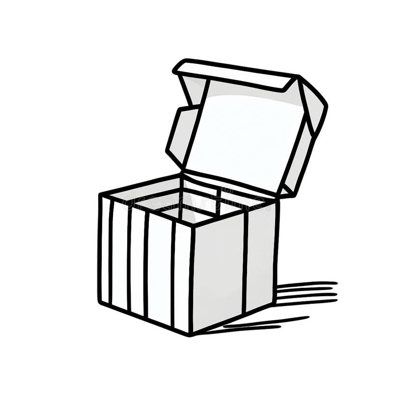 Open Cardboard Gift Box, Minimalist Line Art, Blank, Empty, Neutral ...