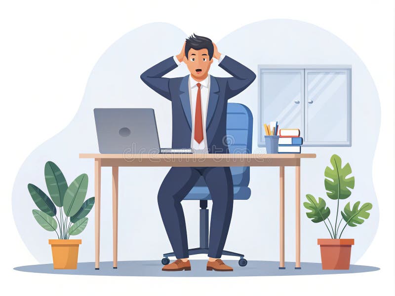 Minimalist Illustration of an Overwhelmed Office Worker a Visual ...