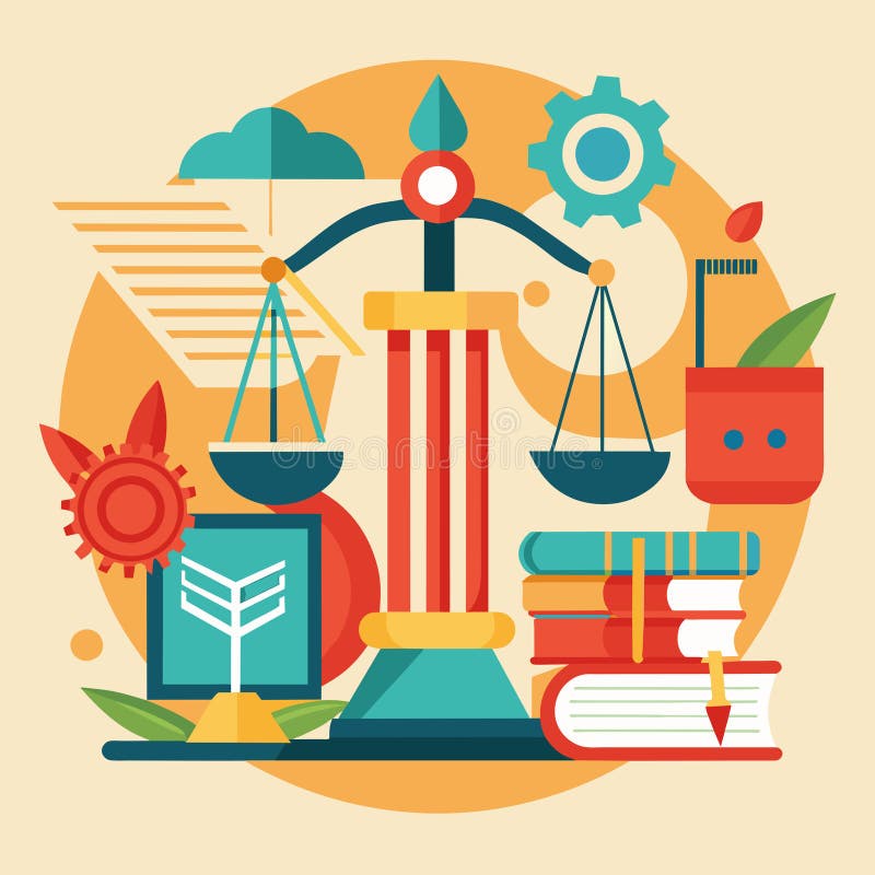 A Minimalist Illustration Representing Knowledge with Scales, Books ...