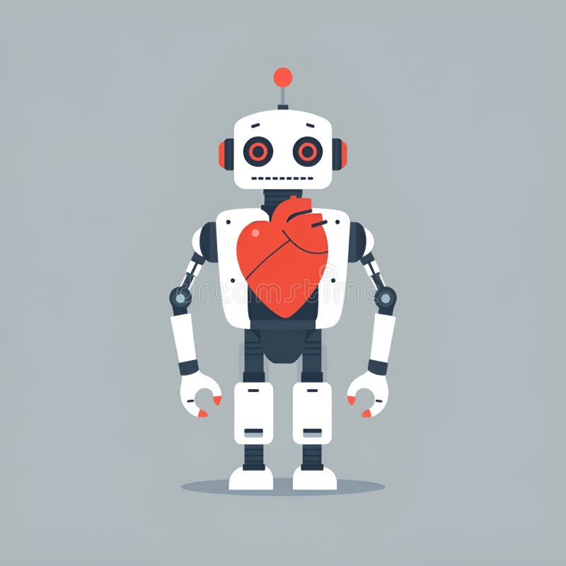 Minimalist Illustration of a Robot with a Human Heart Stock Image ...