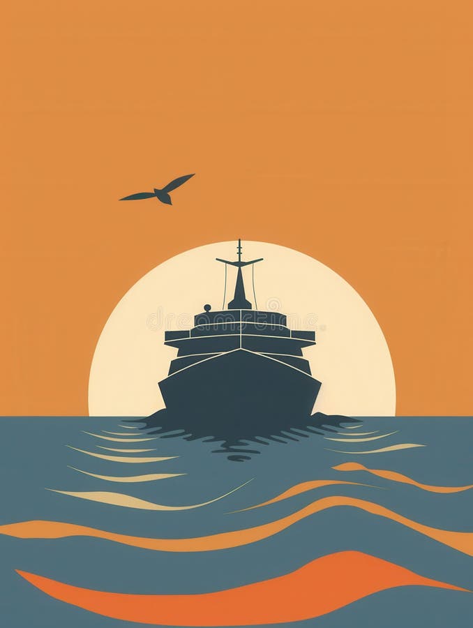 A Minimalist Illustration of a Sailboat Silhouette on the Ocean, with a ... A Minimalist Illustration of a Sailboat Silhouette on the Ocean, with a ...