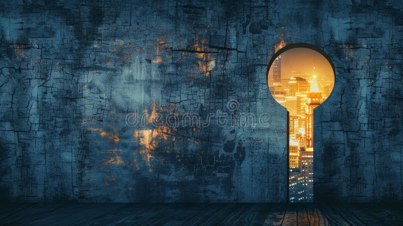 Minimalist Illustration of a Single, Stylized Keyhole with a Cityscape ...