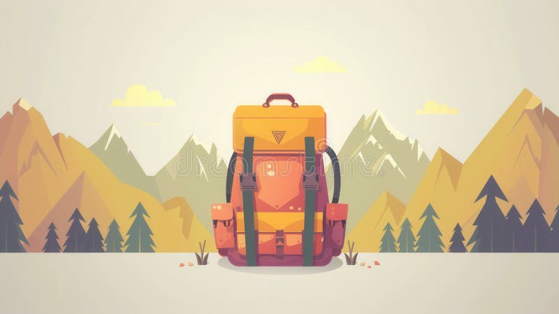 A Minimalist Illustration of a Stylized Backpack in Front of a Mountain ...
