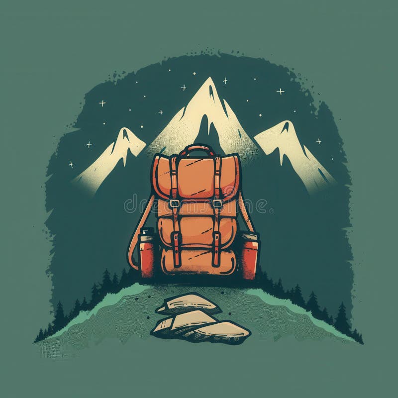 Minimalist Illustration of a Stylized Backpack in Front of a Mountain ...