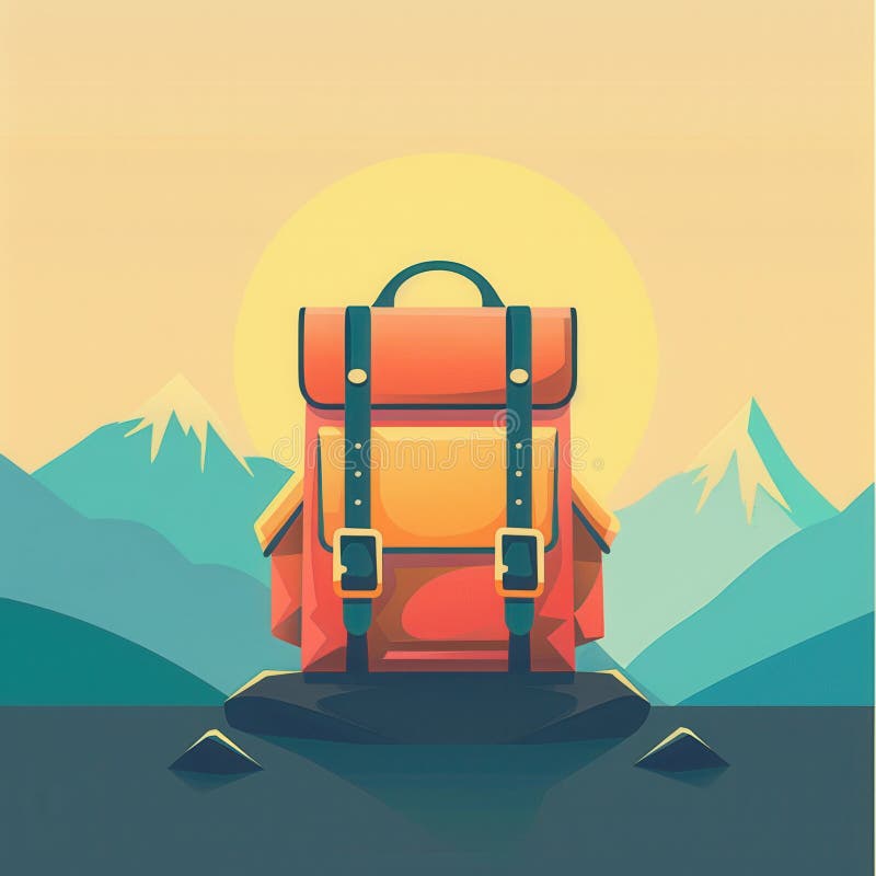 A Minimalist Illustration of a Stylized Backpack Resting on a Mountain ...