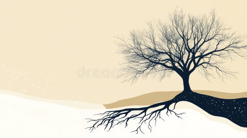 A Minimalist Illustration of a Tree, Featuring Its Roots and Branches ...