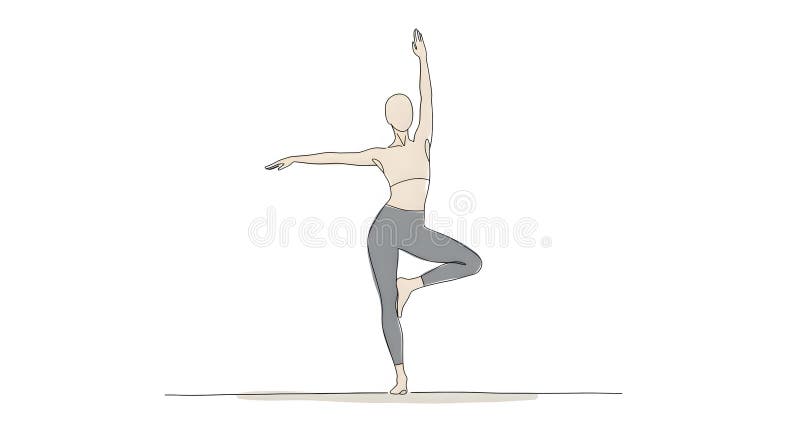Minimalist Illustration of Woman in Tree Pose with Extended Arm Stock ...