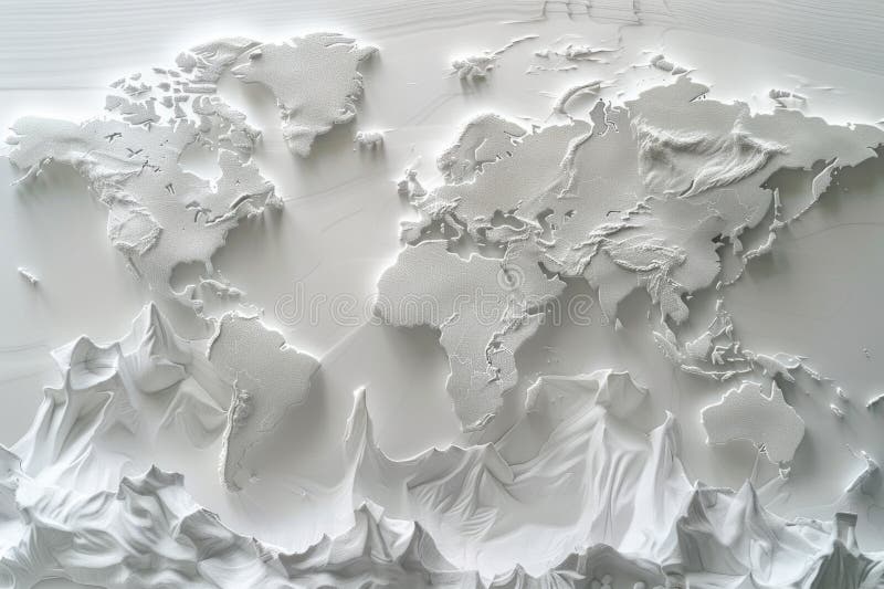 A Minimalist Illustration of the World Map Made from White Paper Sheets ...