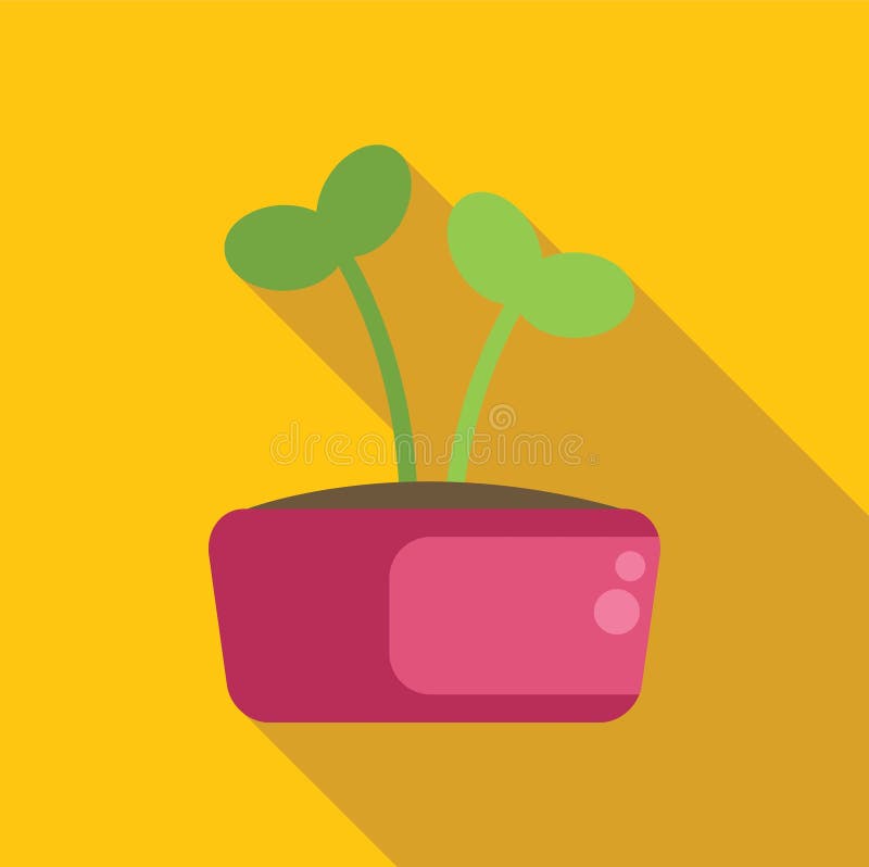 Young Plant Growing in a Pot with Long Shadow Stock Illustration ...