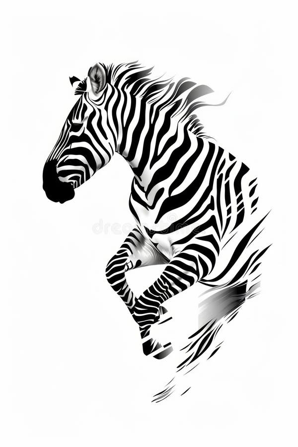 Minimalist Illustration of a Zebra Leaping through the Air, Its Black ...