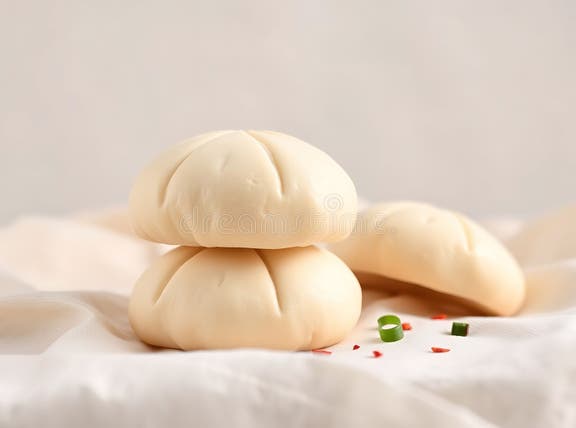 Steamed Bao Buns with Garnish on White Fabric, Ai Generated Stock ...
