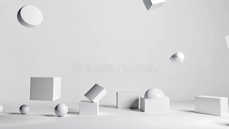 Floating White Geometric Forms: a Minimalist Study in Shape and Space ...