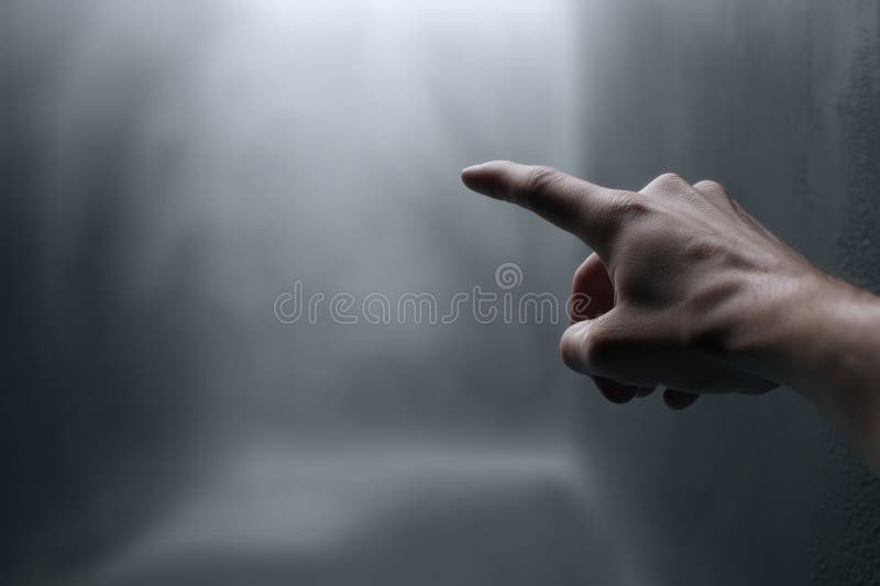 Human Hand Pointing at Abstract Gray Wall Surface with Gradient ...
