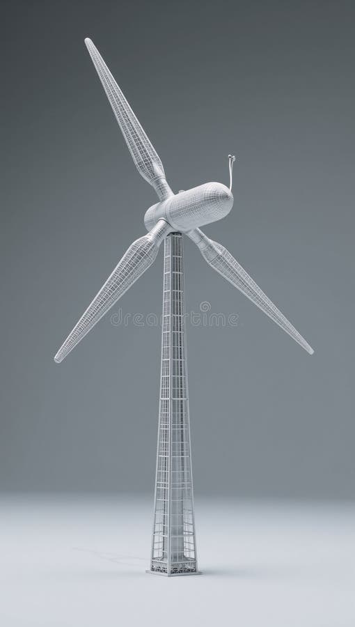 A Minimalist Image Showcases an Abstract Wireframe Wind Turbine Design ...