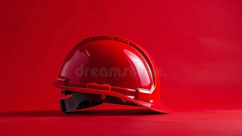 Close-Up of Red Construction Helmet on Red Background with Isolated ...