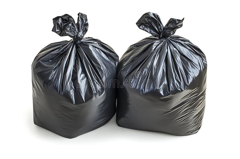 Minimalist Image of Two Black Garbage Bags on Crisp White Backdrop ...