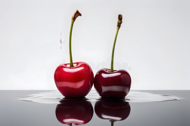 Minimalist Image of Two Fresh Cherries with Cherry Leaf Isolated on ...