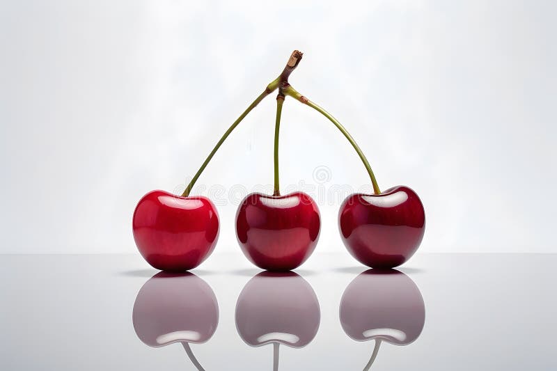 Minimalist Image of Two Fresh Cherries with Cherry Leaf Isolated on ...