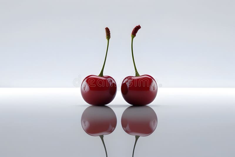 Minimalist Image of Two Fresh Cherries with Cherry Leaf Isolated on ...