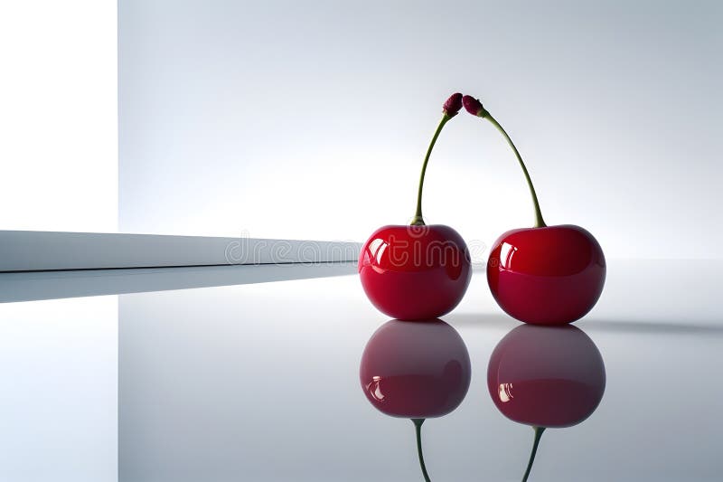 Minimalist Image of Two Fresh Cherries with Cherry Leaf Isolated on ...