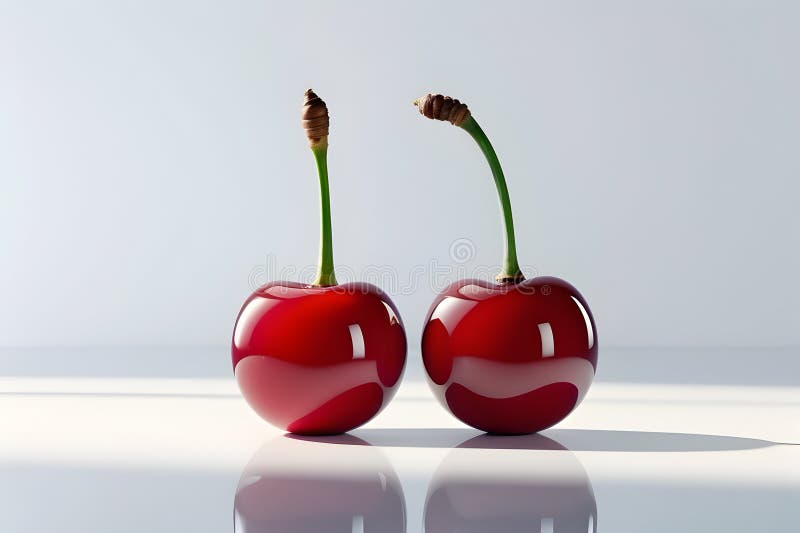 Minimalist Image of Two Fresh Cherries with Cherry Leaf Isolated on ...
