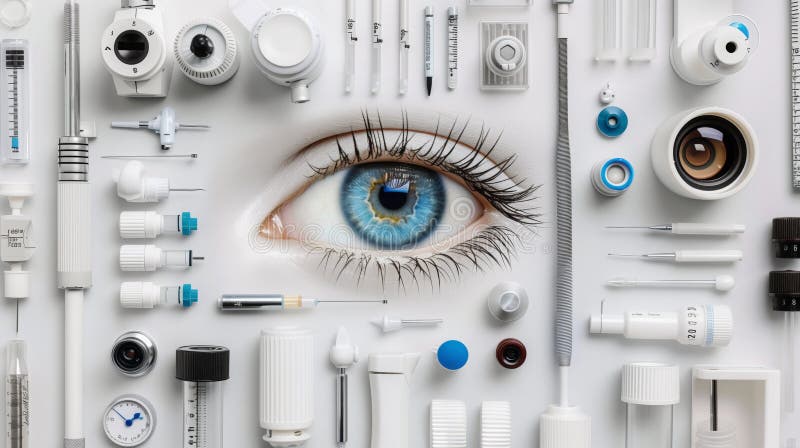 A Minimalist Image of Various Ophthalmic Instruments Arranged Around a ...