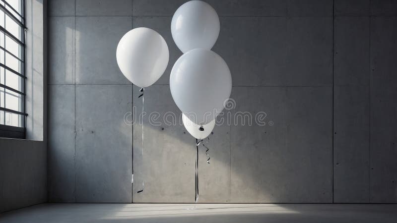 Minimalist Image of White Balloons with a String in an Empty Concrete ...