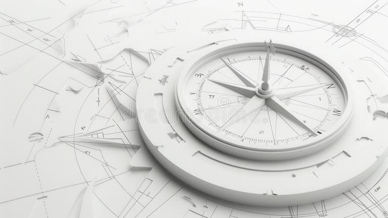A Minimalist Image of a White Compass Resting on a Map Background. the ...