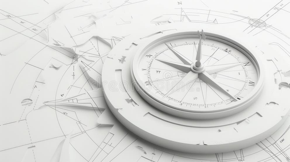 A Minimalist Image of a White Compass Resting on a Map Background. the ...