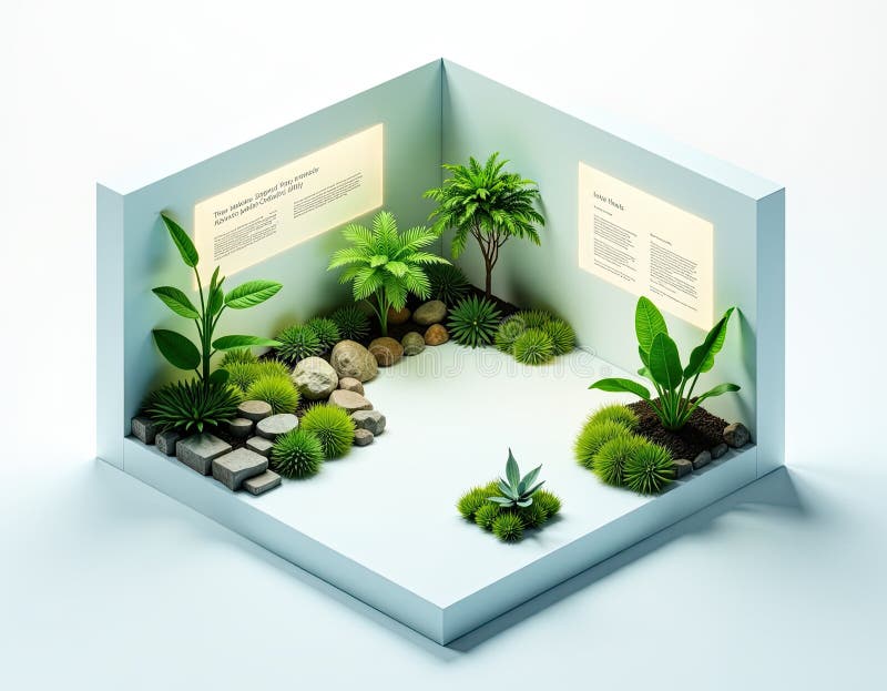 Minimalist Indoor Garden Design 3D Render of Tropical Plants in Modern ...
