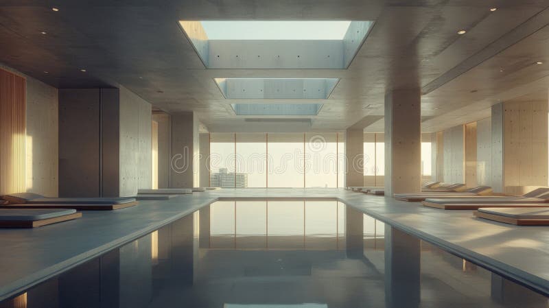 Minimalist Indoor Pool Design with Concrete and Natural Light Stock ...
