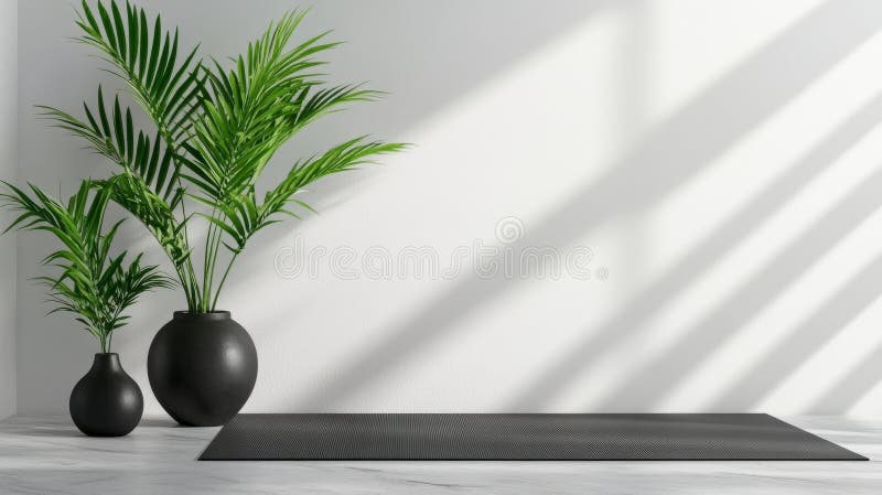 A Minimalist Indoor Scene Featuring Plants and Decorative Items Stock ...