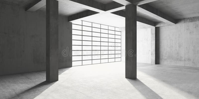 Minimalist Industrial Interior Space with Concrete Columns and Grid ...