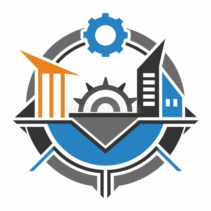 A Minimalist Industrial Logo Incorporating a Gear, a Building, and ...