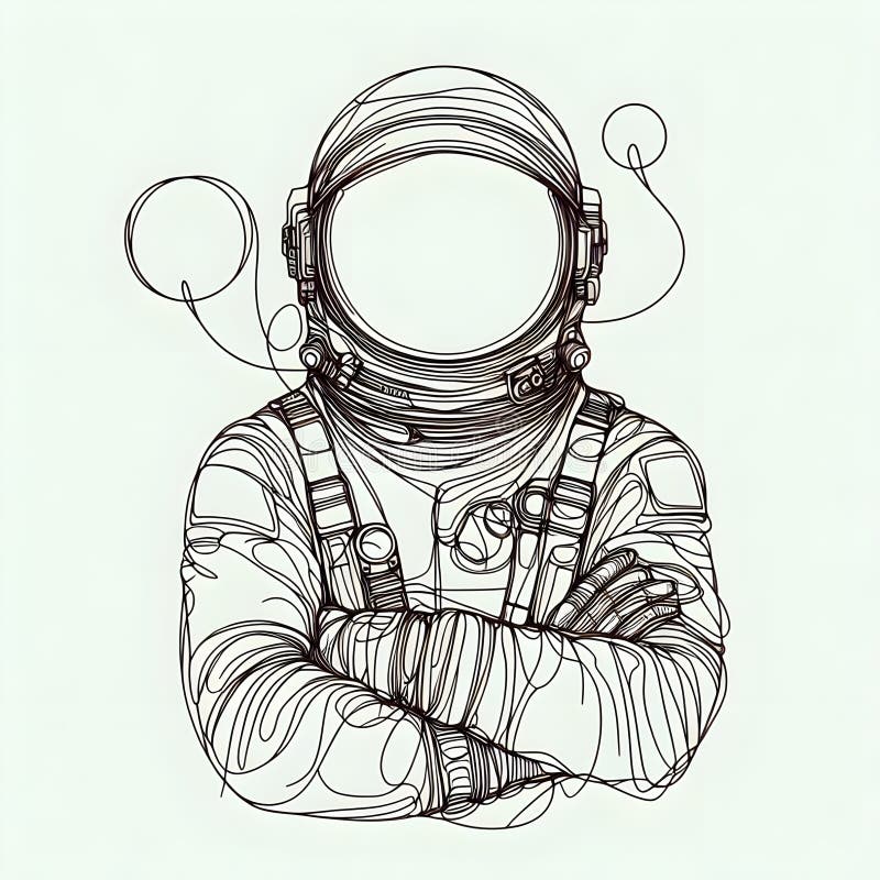 A Minimalist Ink Drawing of an Astronaut on Plain White Background ...