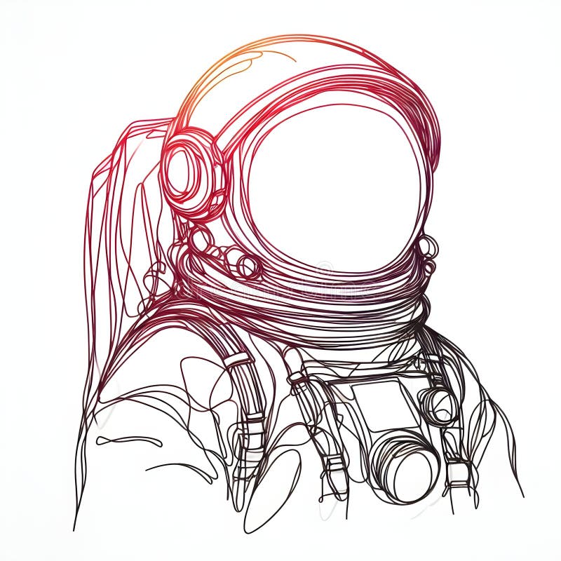 A Minimalist Ink Drawing of an Astronaut on Plain White Background ...